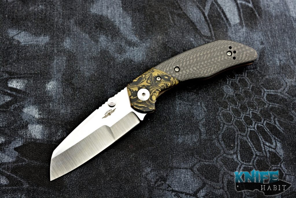 Jarosz Knives Model 75 Sheepsfoot AEB-L Blade Compound Grind Gold M3 CF ...